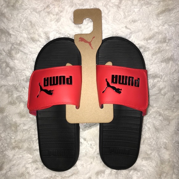 Puma | Shoes | Puma Cool Cat Slides Black Red Black Logo | Poshmark